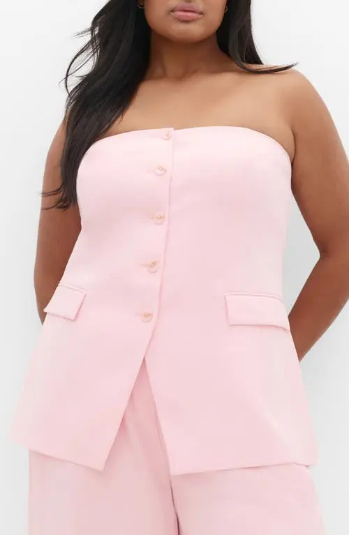 City Chic Cutaway Hem Strapless Top - Soft Pink