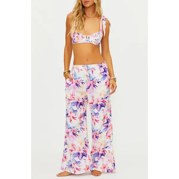 Beach Riot Hampton Wide-leg Cover-up Pants - Hibiscus Garden