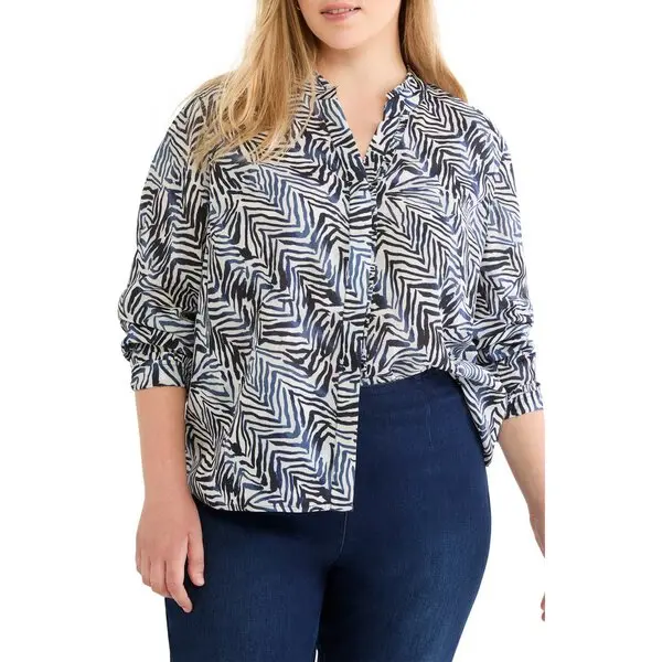NIC+ZOE Striped Split-neck Shirt