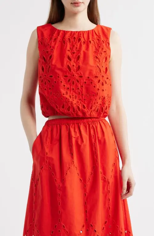 Madewell Embroidered Sleeveless Poplin Bubble Top - Wild Poppy