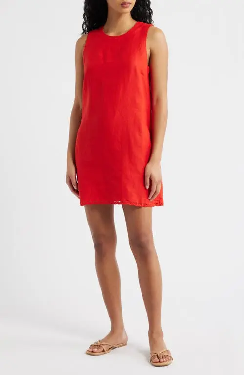 Madewell Embroidered Linen Mini Shift Dress - Wild Poppy