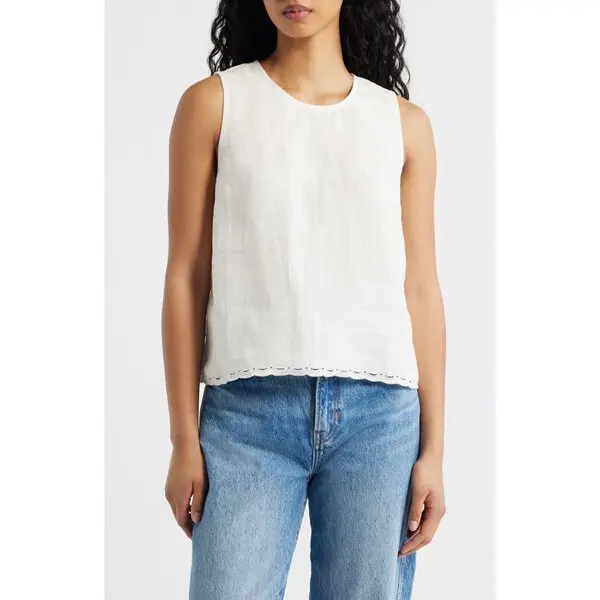 Madewell Lace Trim Pleated Linen Shell Top - Ivory Linen