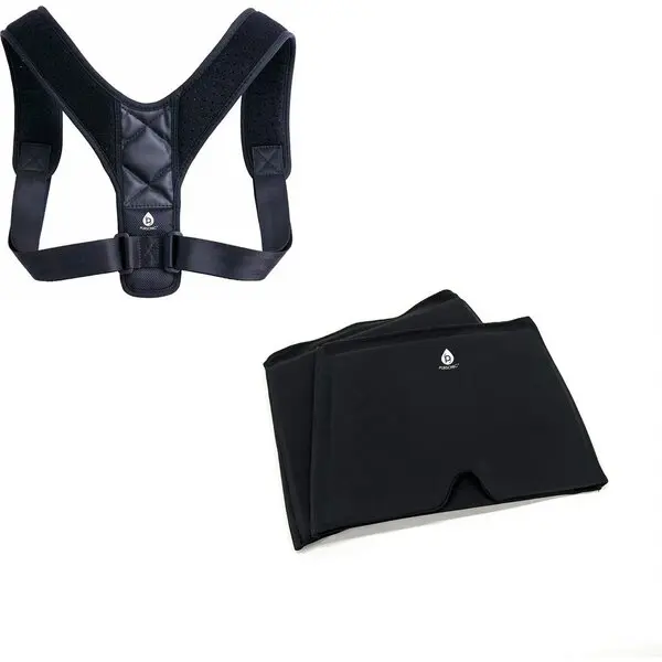 PURSONIC Ultimate Wellness Bundle Brace Posture Corrector & Migraine Relief Cap - Black