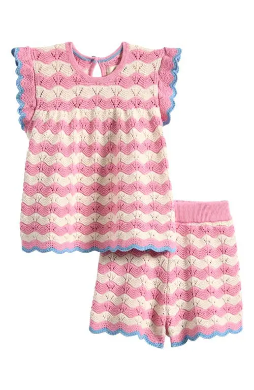 Boden Cotton Pointelle Top & Shorts Set - Pink Wave
