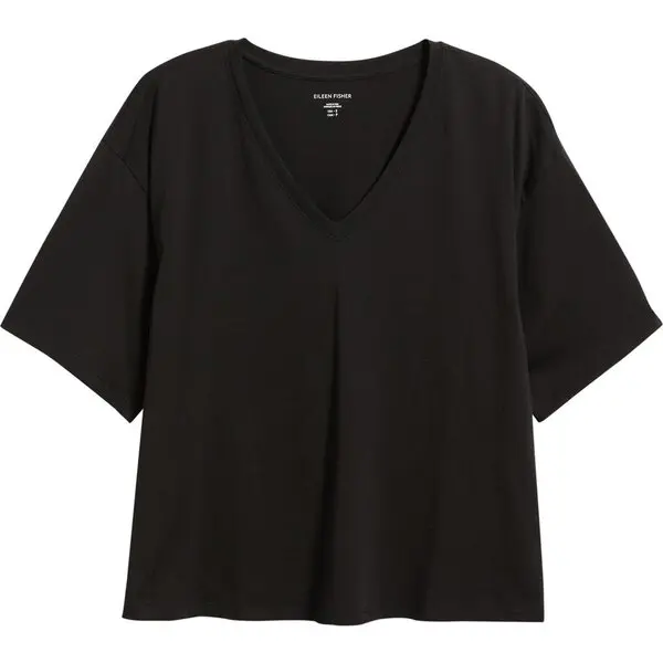 Eileen Fisher V-neck Organic Cotton T-shirt - Black