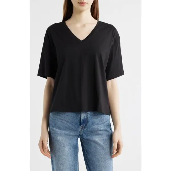 Eileen Fisher V-neck Organic Cotton T-shirt - Black