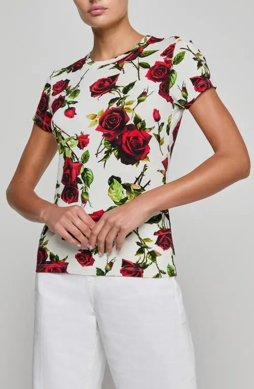 L'Agence Floral Print T-shirt - White/red Romantic Rose