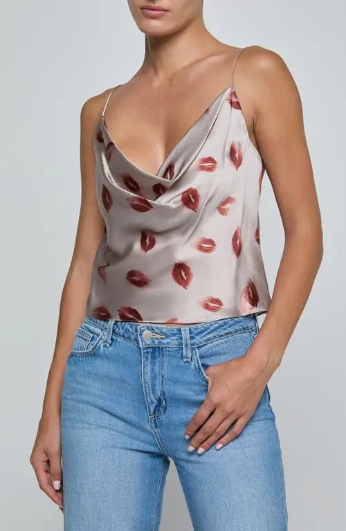 L'Agence Calista Cowl Neck Camisole - Taupe/dk Red Fd Kiss