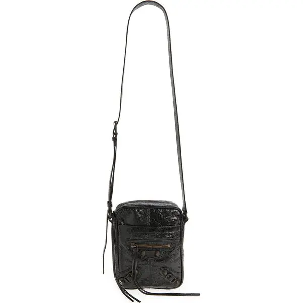 Balenciaga Le City Vertical Arena Leather Crossbody Bag - 1000 Black