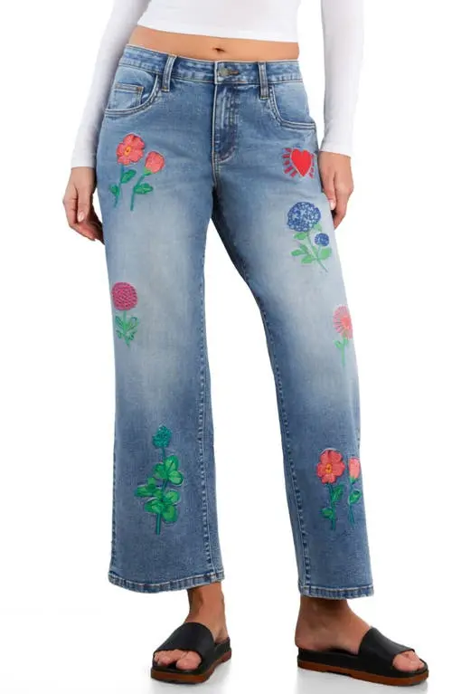BILLY T Blossom Embroidered Wide-leg Jeans - Relaxed Blue