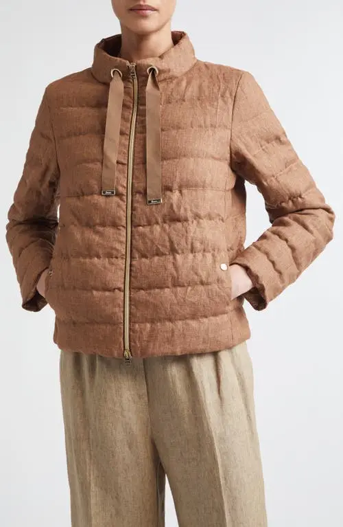 Herno Linen Quilted Down Jacket - 2240 Tobacco