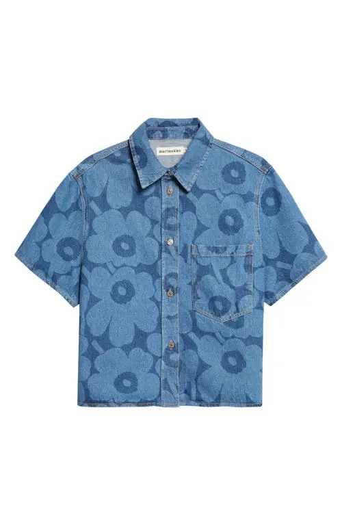 Marimekko Maridenim Kuvata Unikko Floral Print Top - Mid Indigo