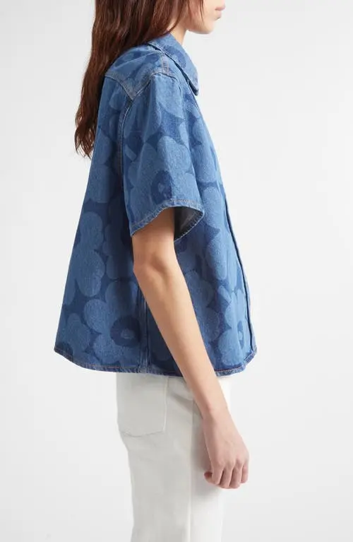 Marimekko Maridenim Kuvata Unikko Floral Print Top - Mid Indigo