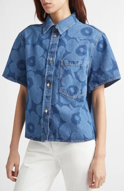 Marimekko Maridenim Kuvata Unikko Floral Print Top - Mid Indigo
