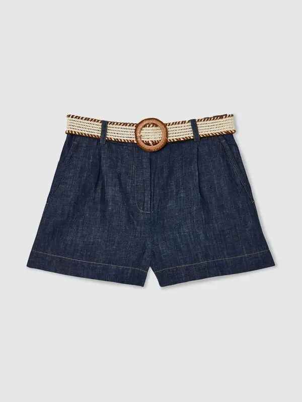 REISS Cotton-linen Belted Shorts