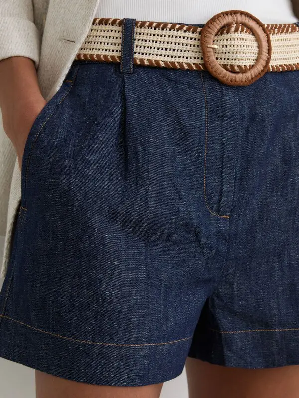 REISS Cotton-linen Belted Shorts