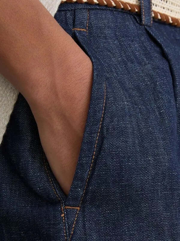 REISS Cotton-linen Belted Shorts