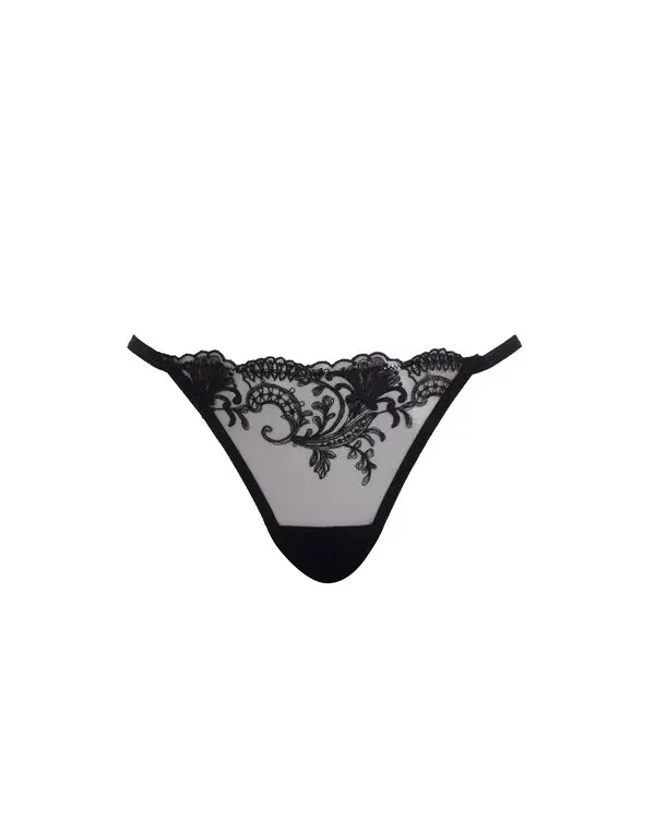 Bluebella Marseille Embroidered Sheer Thong - Black
