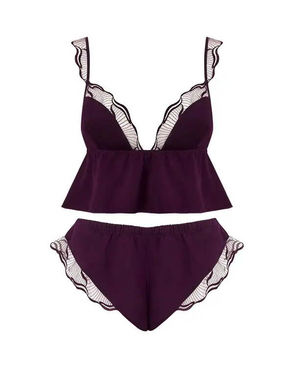 Bluebella Marabel Luxury Satin Sheer Cami And Short Set Cherry - Red