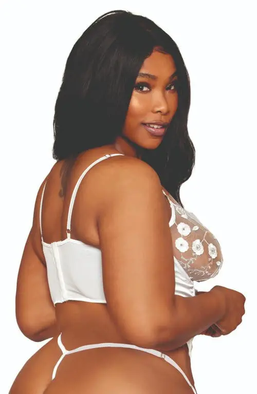 DREAMGIRL Underwire Satin & Sheer Mesh Bustier & G-string Set