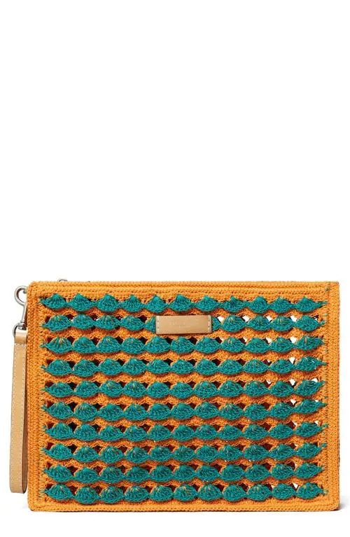 Tory Burch Ella Hand Crochet Wristlet - Teal/tan