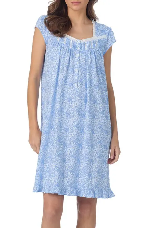 Eileen West Cap Sleeve Cotton Nightgown - Blue Print