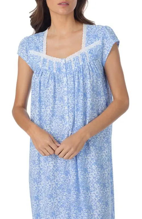 Eileen West Cap Sleeve Cotton Nightgown - Blue Print