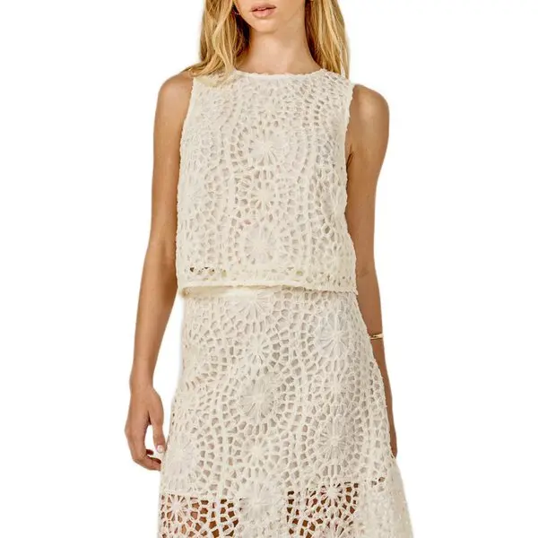 Endless Rose Textured Sleeveless Crop Top - Cream
