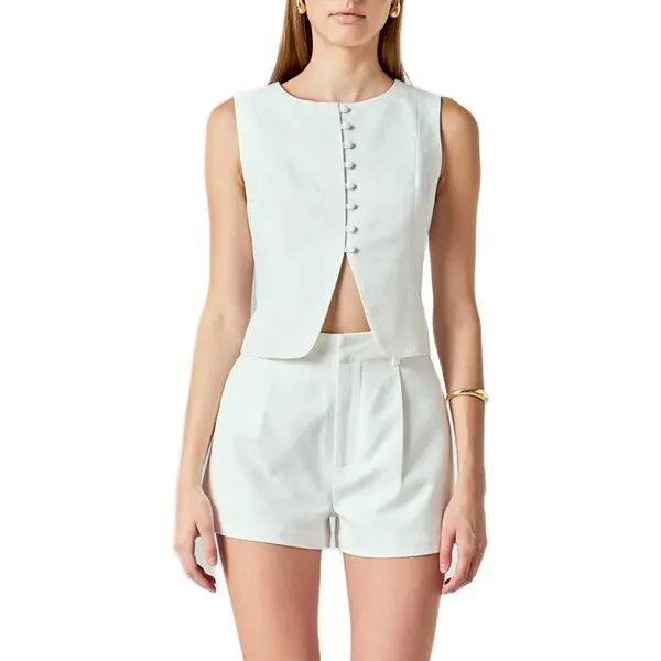 Endless Rose Linen And Cotton Cropped Vest - Ivory