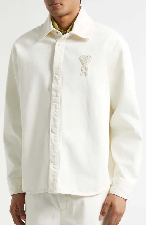 AMI Paris De Coeur Knit Appliqué Overshirt - Blanc Creme
