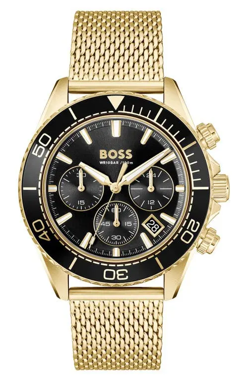 BOSS Sealiner Chronograph Goldtone Mesh Strap Watch - Black