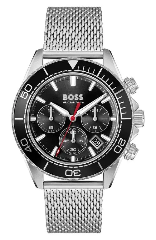BOSS Sealiner Chronograph Mesh Strap Watch - Black