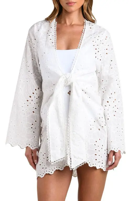 L'Agence Monstera Eyelet Cove Long Sleeve Cotton Cover-up - White