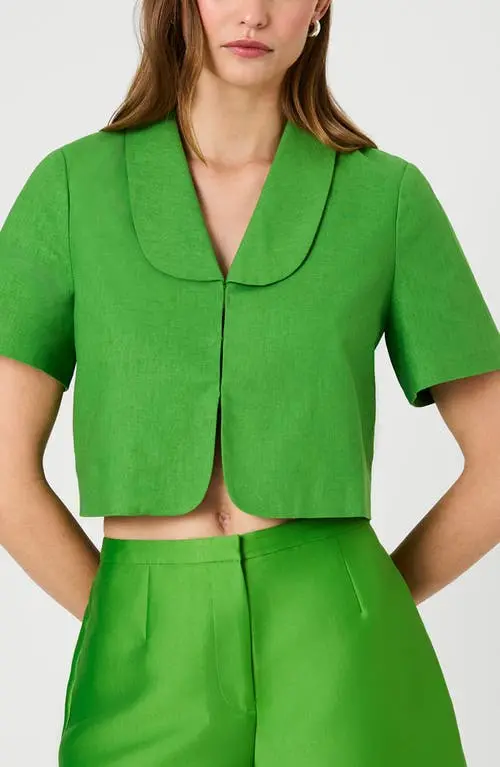 French Connection Theo Oversized Peter Pan Collar Crop Top - Botanica Green