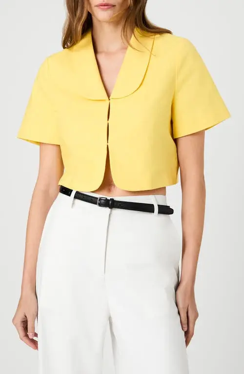 French Connection Theo Oversized Peter Pan Collar Crop Top - Bright Daisy