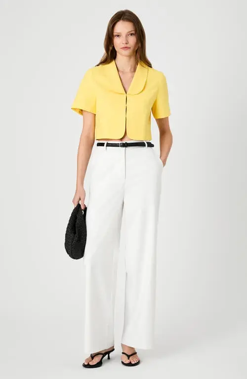 French Connection Theo Oversized Peter Pan Collar Crop Top - Bright Daisy