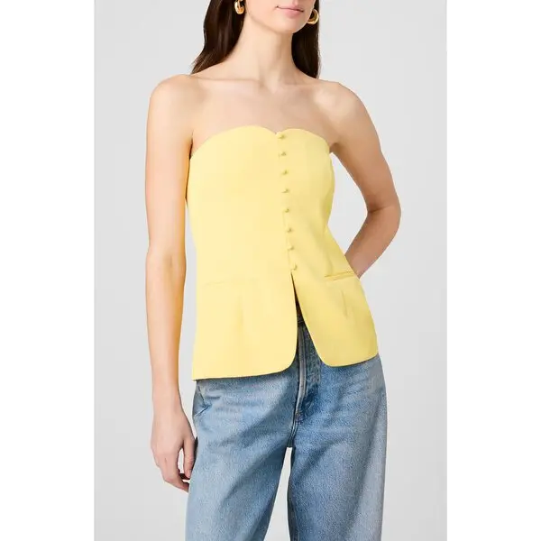 French Connection Strapless Top With Decorative Buttons - Daisy Yellow