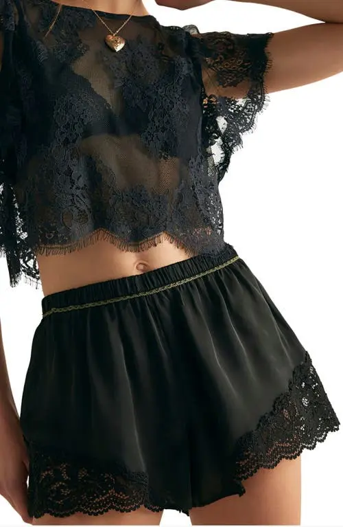 Free People Lace Trim Tap Shorts - Black