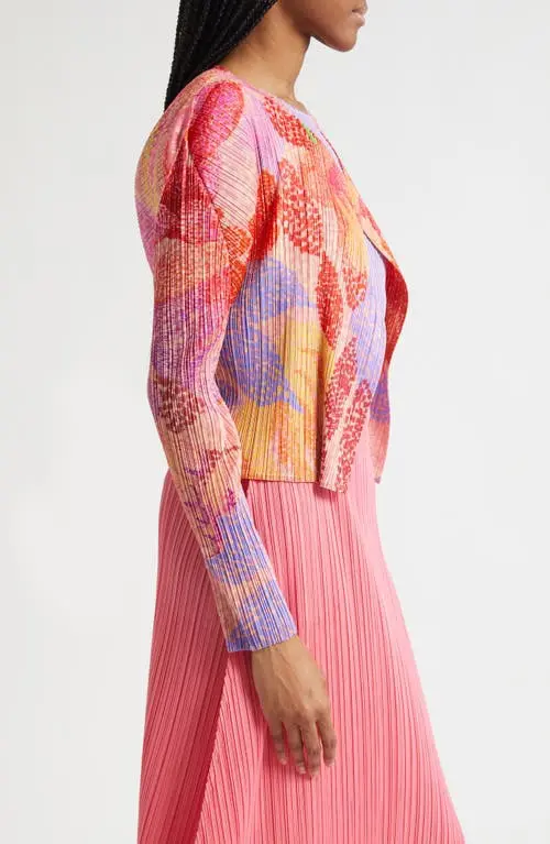 Issey Miyake Foggy Forest Pleated Open Front Cardigan - Pink