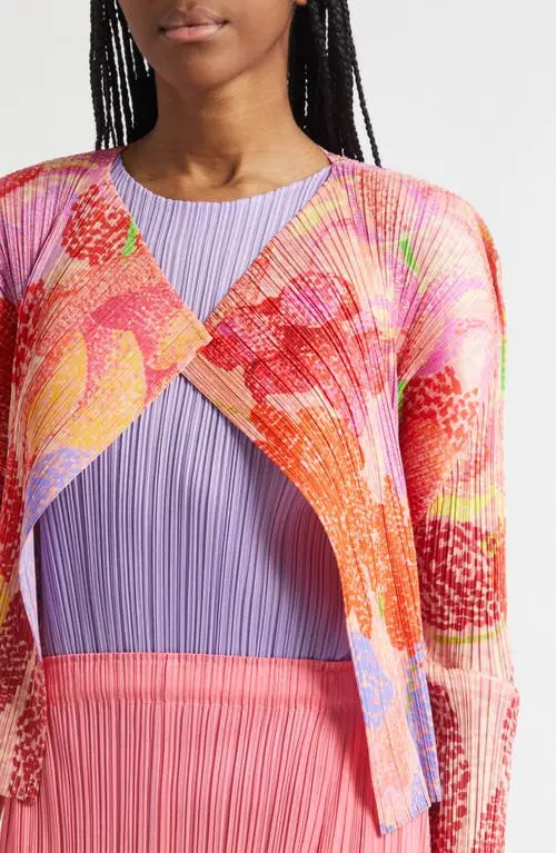 Issey Miyake Foggy Forest Pleated Open Front Cardigan - Pink