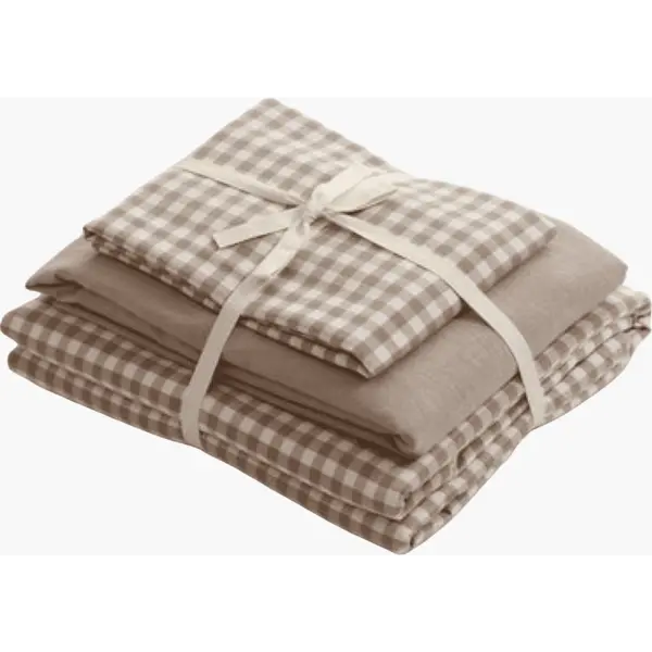 EVER LASTING Gingham Washed Cotton Bedding Set - Brown Gingham/ Flat