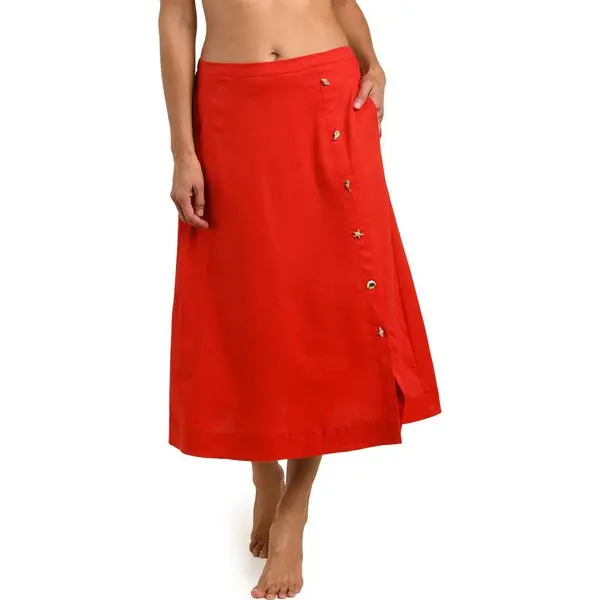 La Blanca Harbor Breeze Midi Cover-up Skirt - Ruby
