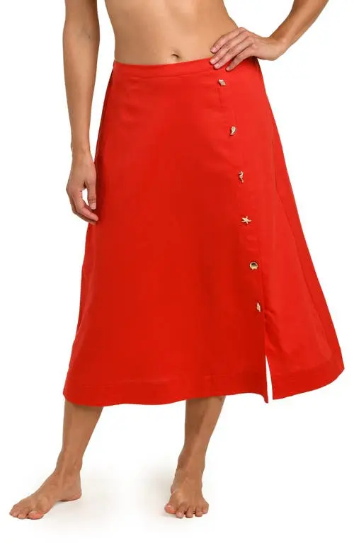 La Blanca Harbor Breeze Midi Cover-up Skirt - Ruby