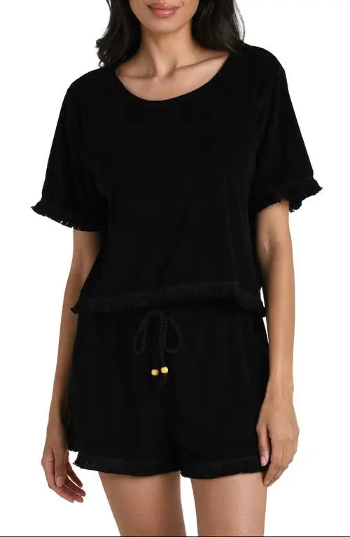 La Blanca Wild Nomad Fringe Trim Cover-up Shirt - Black