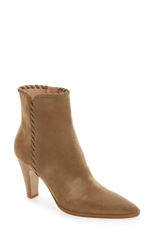 GIANVITO ROSSI Whipstitch Pointed Toe Bootie - Camel
