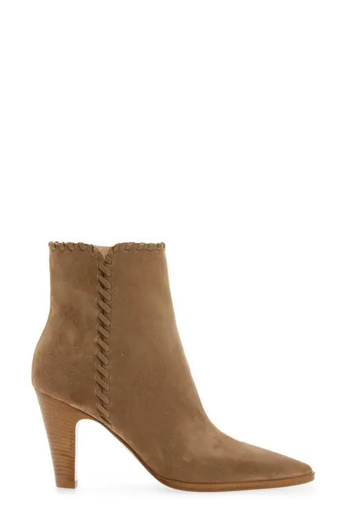 GIANVITO ROSSI Whipstitch Pointed Toe Bootie - Camel