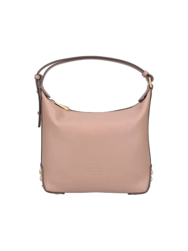 TOD'S Mini Leather Shoulder Bag With Metal Dots - Beige