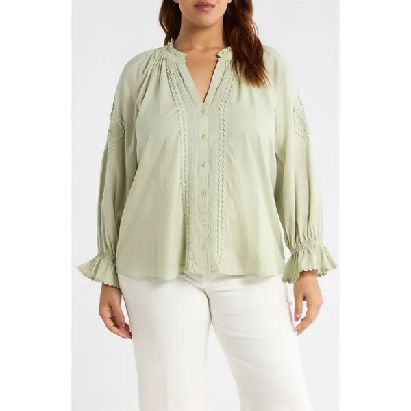 LIVERPOOL Rickrack Front Button Cotton Top