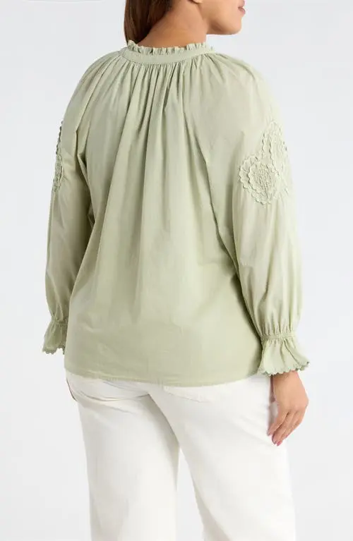 LIVERPOOL Rickrack Front Button Cotton Top