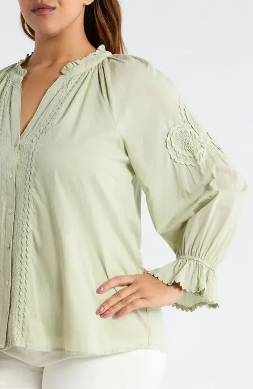 LIVERPOOL Rickrack Front Button Cotton Top